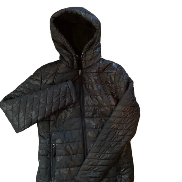 Stoic | Jackets & Coats | Stoic Black Camouflage Puffer Hooded Sherpa ...